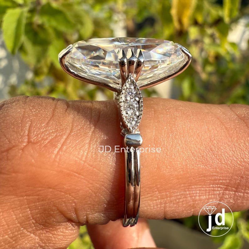 Old Mine Moval Moissanite Engagement Ring, Vintage Bridge Pave Wedding ...