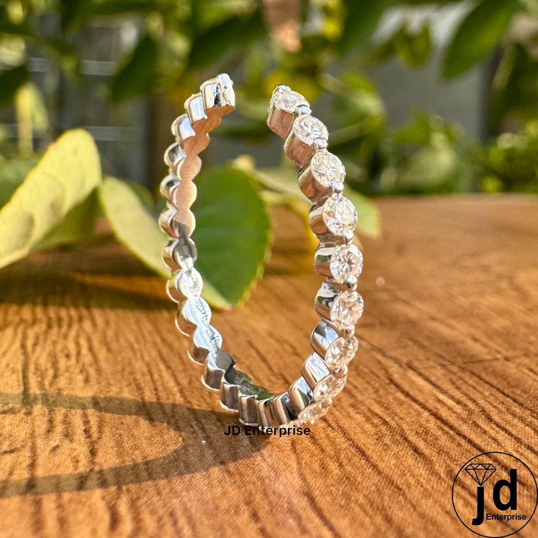 Open Gap Wedding Band, Colorless Moissanite Band, Floating Bubble Prong ...