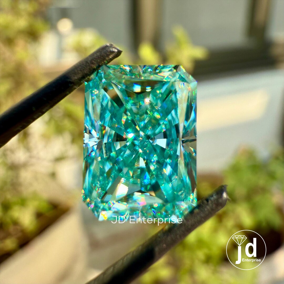 Vintage 3.00 CT Radiant Cut Cyan Blue Loose Moissanite for Engagement ...