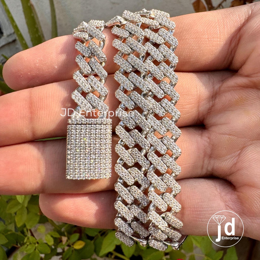 Hand Set MOISSANITE Stones Miami Cuban Link Chain Necklace Super Iced ...