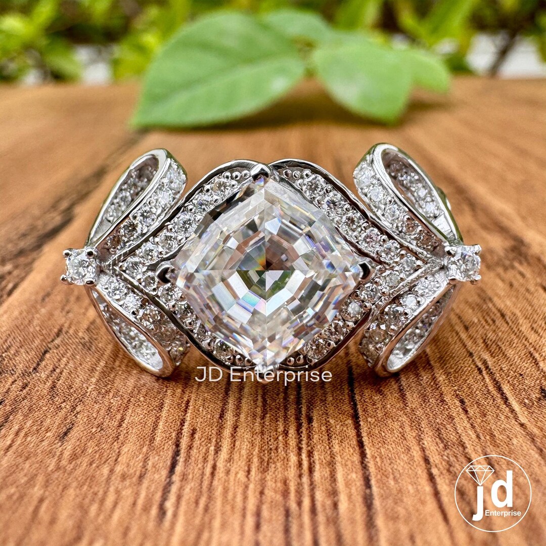 2.50 CT Step Cut Cushion Vintage Inspired Engagement Ring, Classic Bow ...