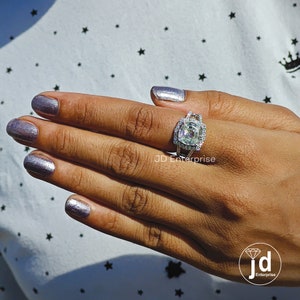 3.92CT Antique Step Cut Cushion Colorless Moissanite Engagement Ring, 2 ...