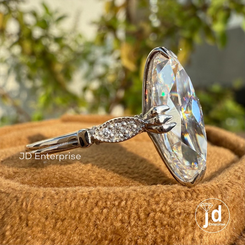 Old Mine Moval Moissanite Engagement Ring, Vintage Bridge Pave Wedding ...