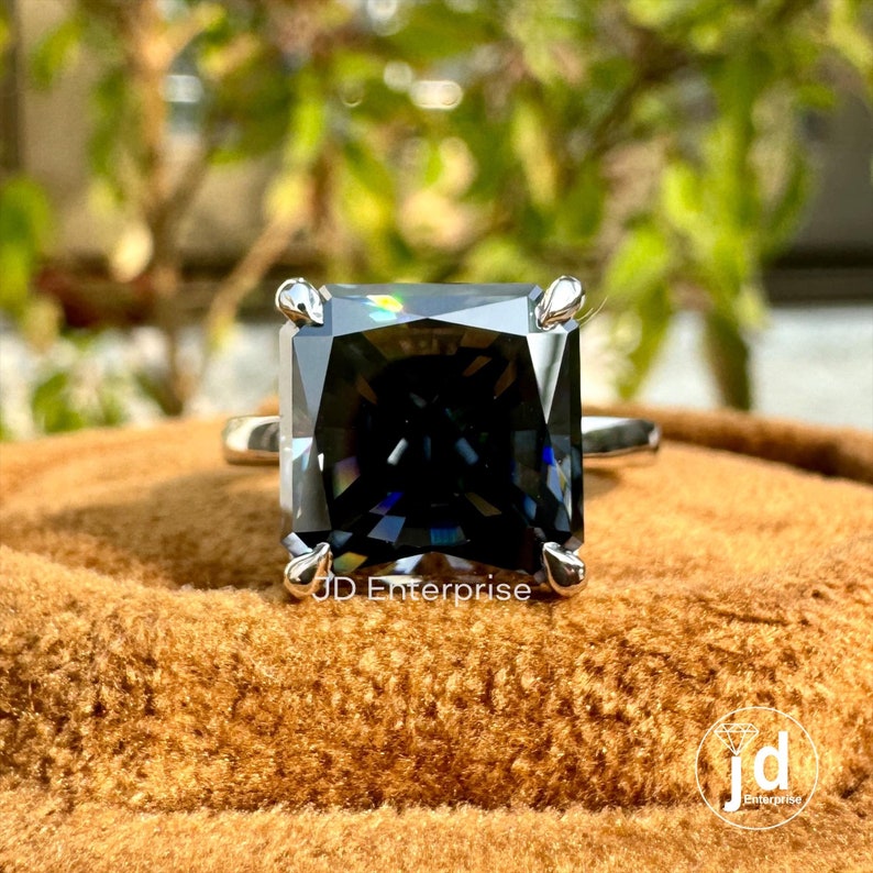 5.50 CT Dark Gray Square Radiant Cut Moissanite Engagement Ring ...
