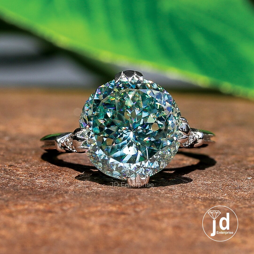 5.23CT Antique Portuguese Cut Blue Moissanite Engagement Ring/ Fish ...