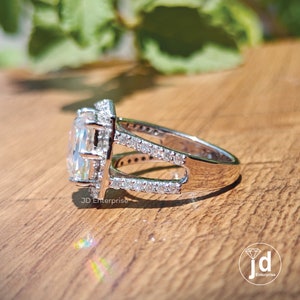 3.92CT Antique Step Cut Cushion Colorless Moissanite Engagement Ring, 2 ...