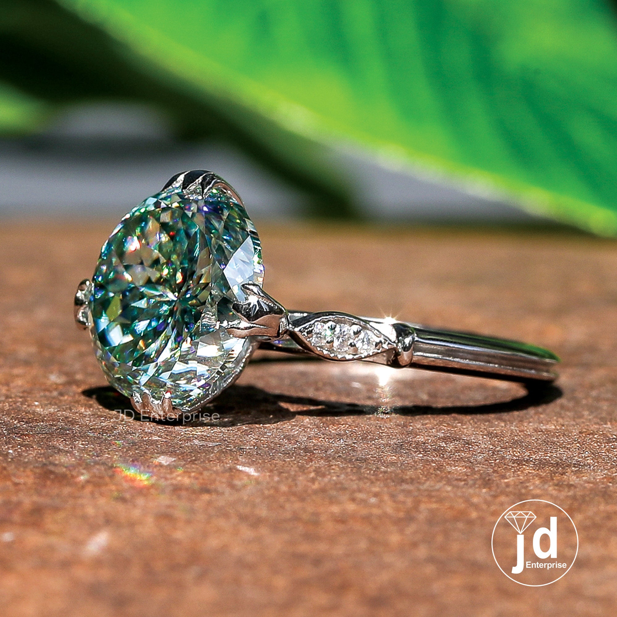 5.23CT Antique Portuguese Cut Blue Moissanite Engagement Ring/ Fish ...