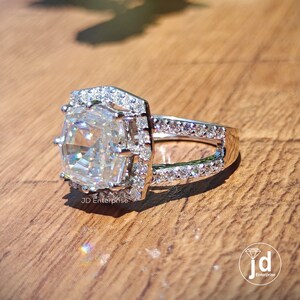 3.92CT Antique Step Cut Cushion Colorless Moissanite Engagement Ring, 2 ...