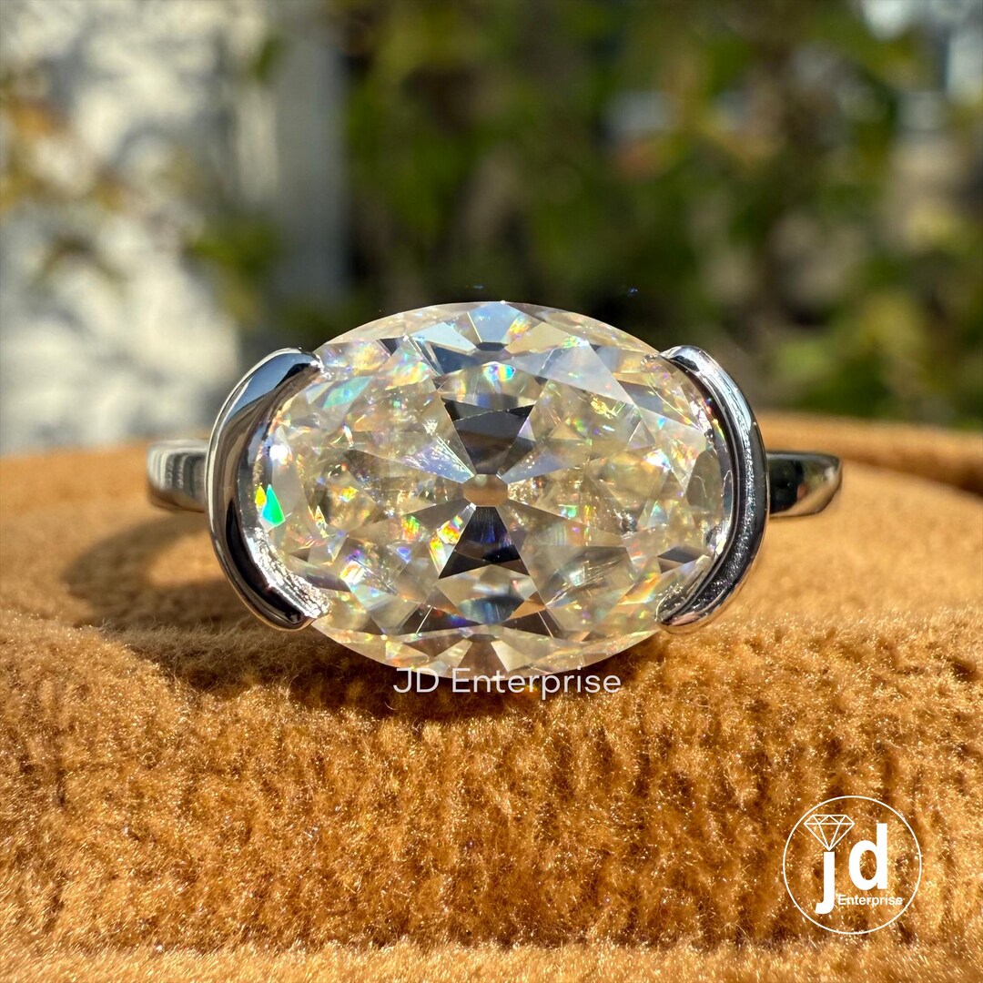 Old Mine Oval Cut Half Bezel Set Engagement Ring, 3.20 CT Near ...