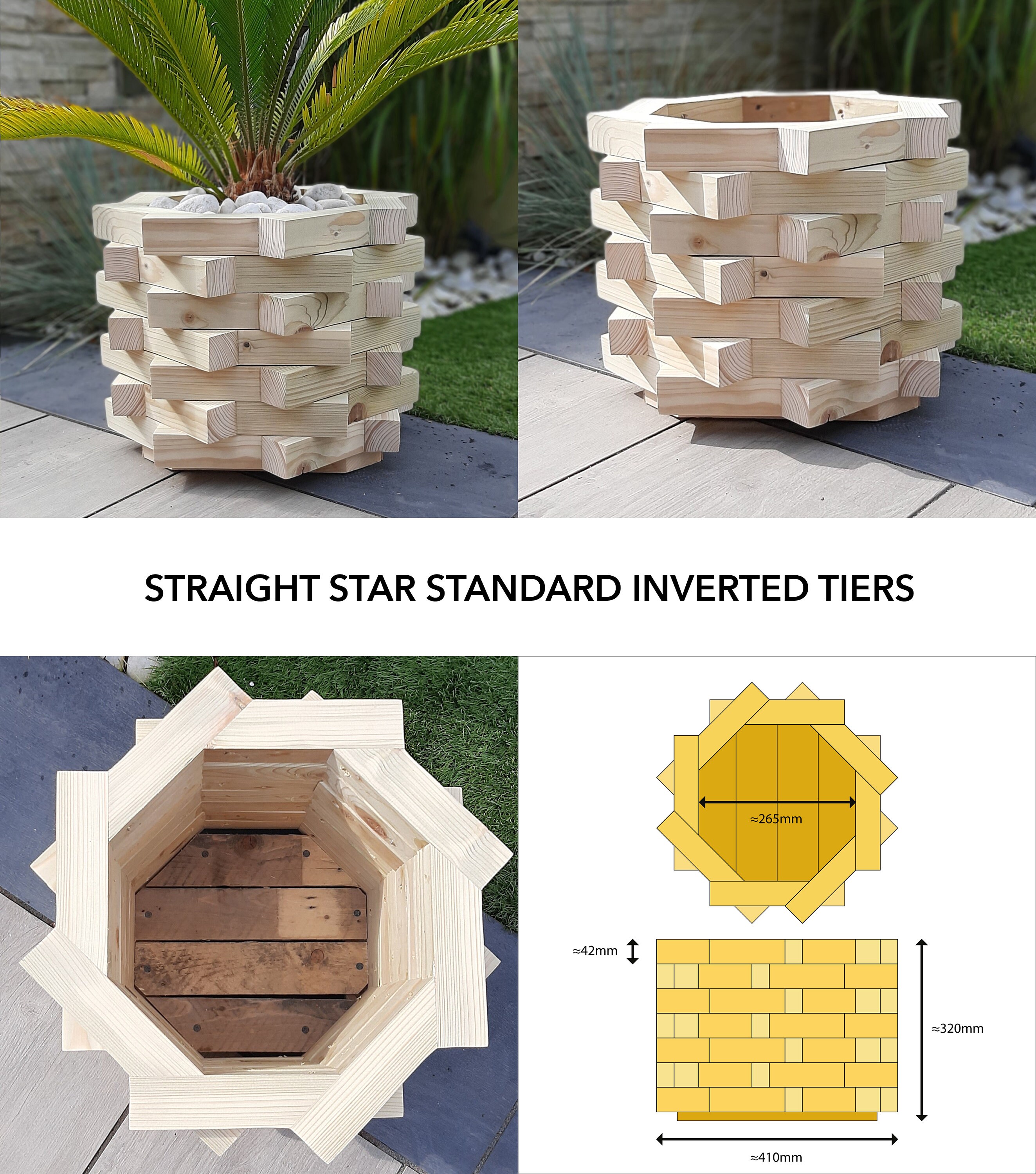 Modern Octagonal Star Wood Planter Straight With 7 Tiers - Etsy