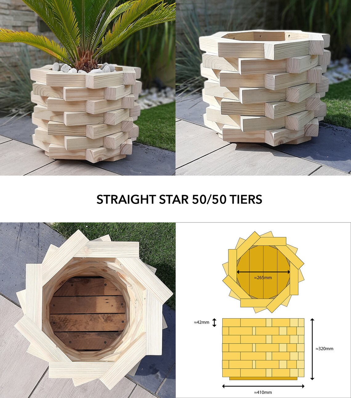 Modern Octagonal Wooden Star Planter Straight Star Standard - Etsy