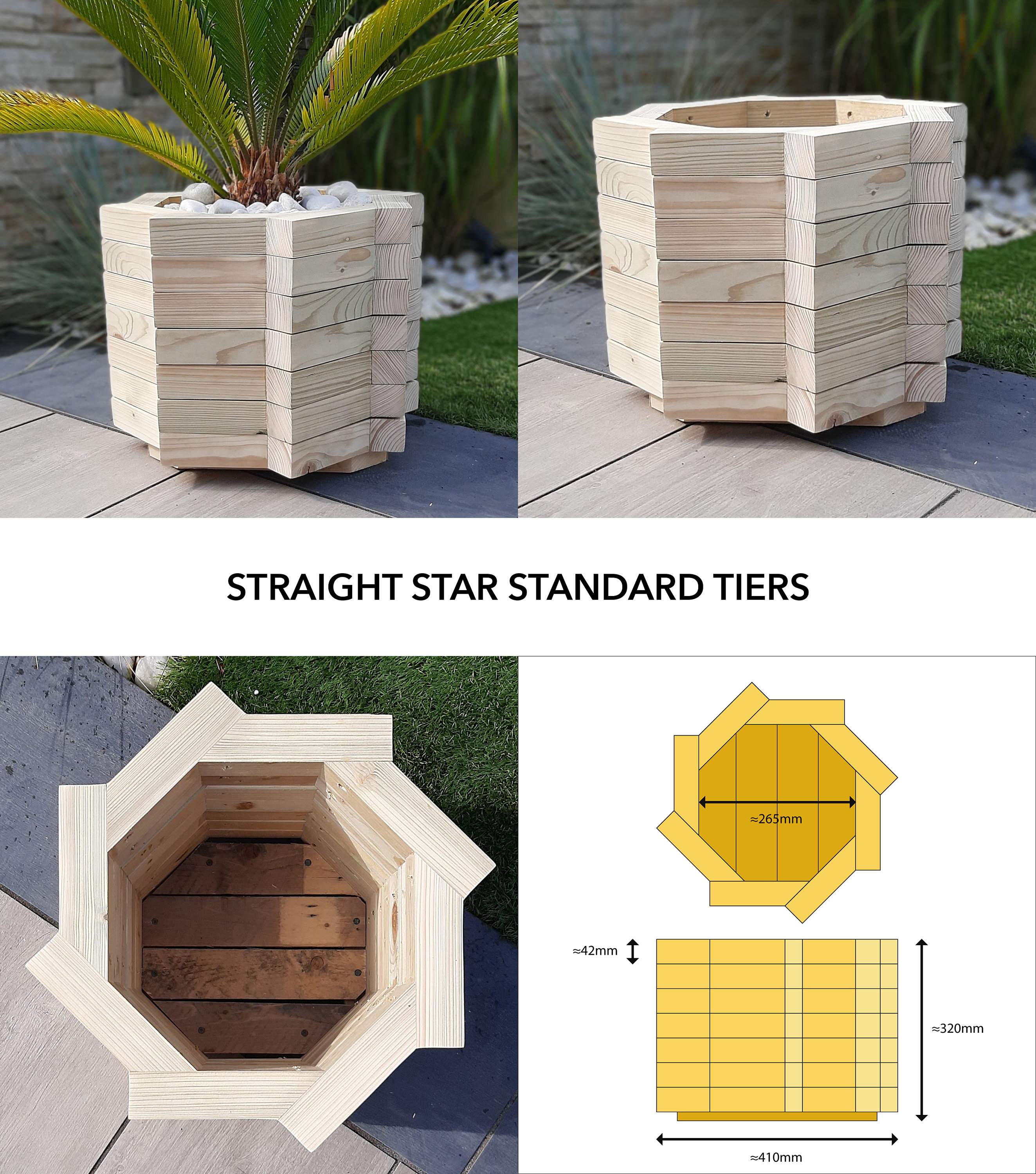 Modern Octagonal Wooden Star Planter Straight Star 50/50 Inverted Tiers ...