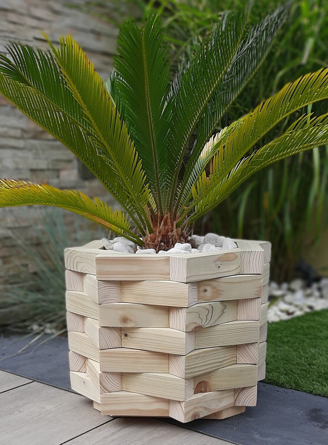 Modern Octagonal Wooden Star Planter - Straight Star 50/50 Inverted ...