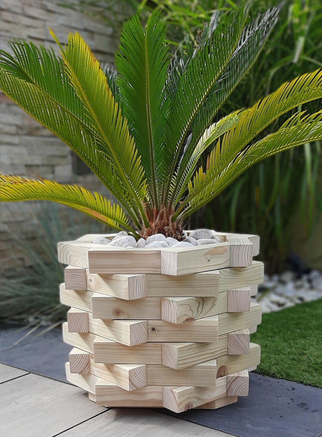 Modern Octagonal Wooden Star Planter Straight Star Standard Inverted ...