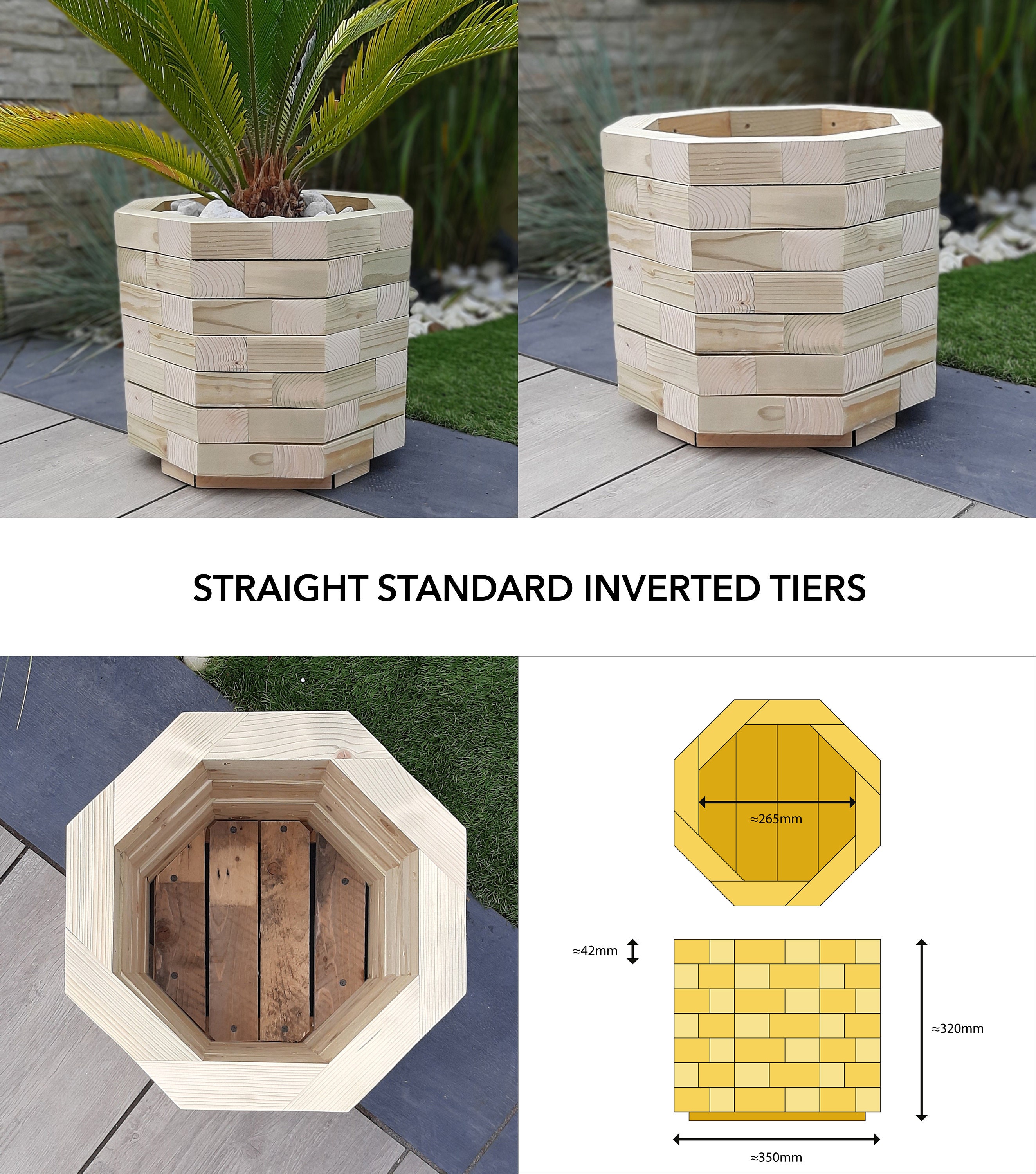 Modern Octagonal Wooden Planter Straight 50/50 Tiers - Etsy