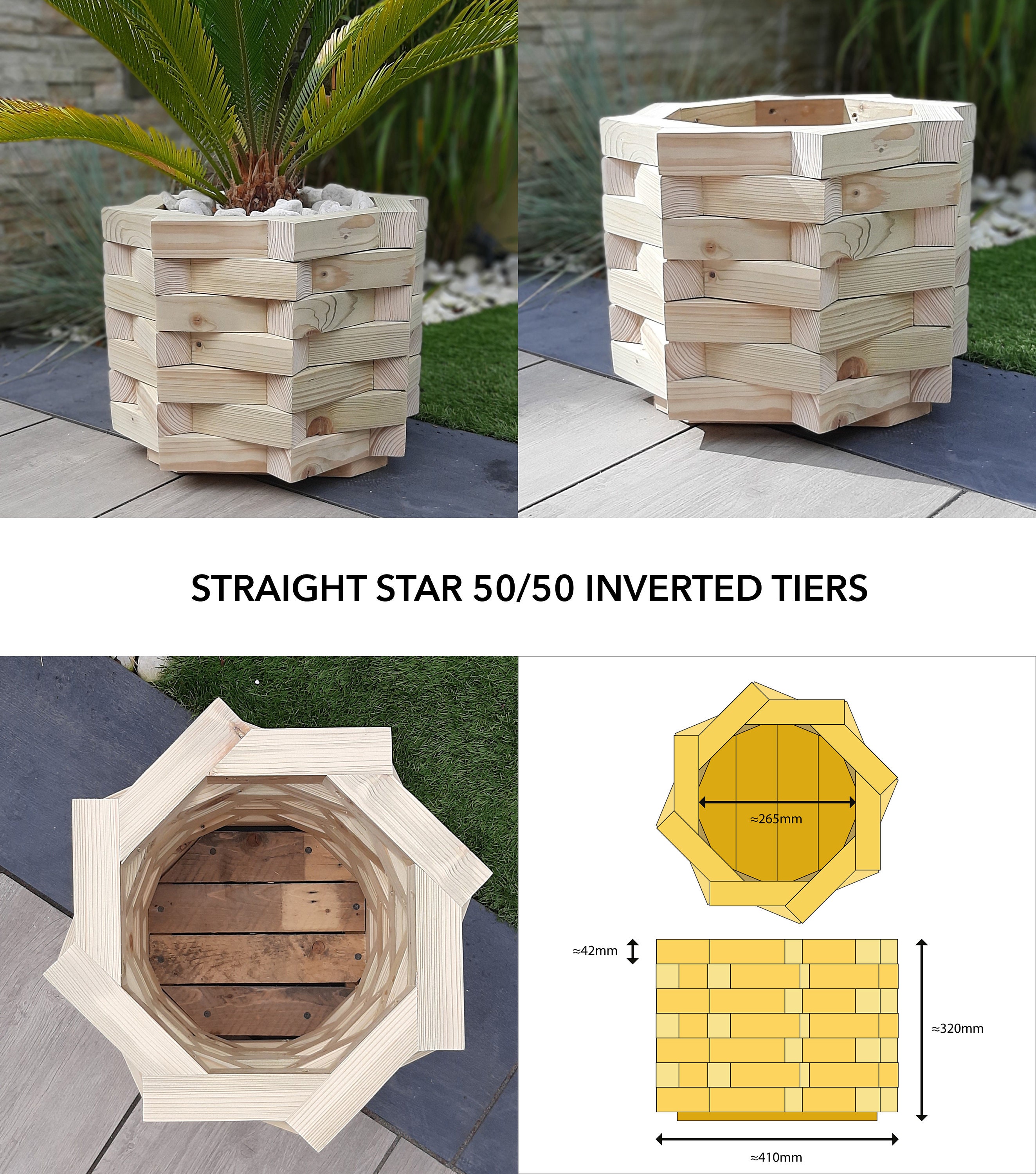 Modern Octagonal Wooden Star Planter Straight Star Standard - Etsy