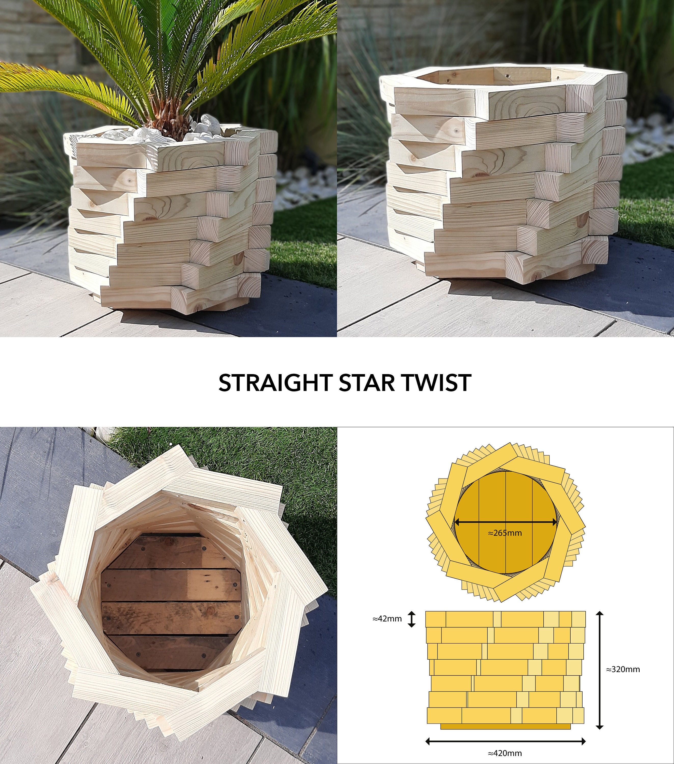 Modern Octagonal Wooden Star Planter Straight Star Standard - Etsy