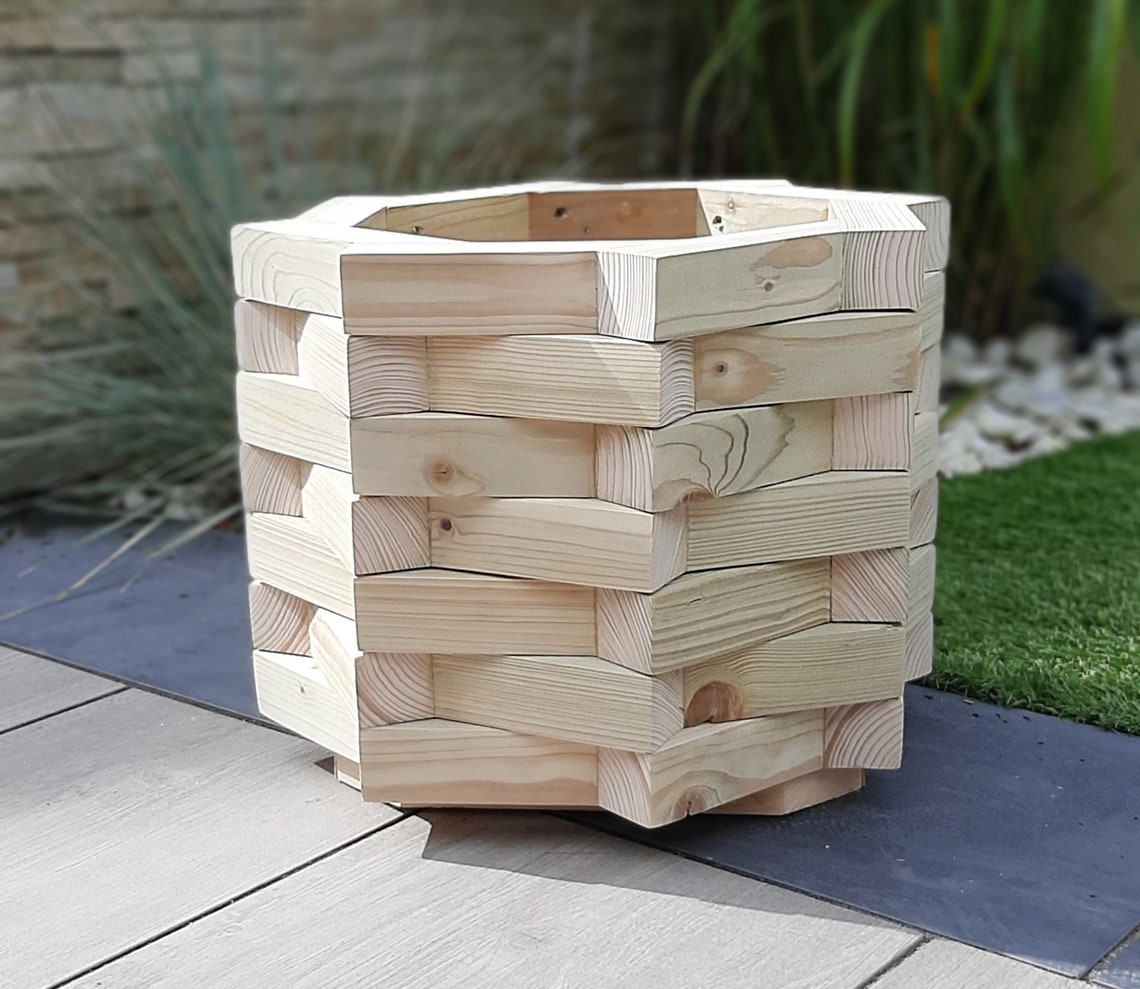Modern Octagonal Wooden Star Planter Straight Star 50/50 Inverted Tiers ...