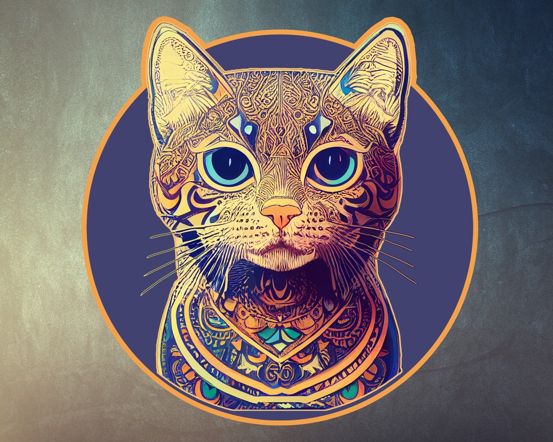 Vinyl Sticker: Cute Bengal Cat Mandala Style . Round Waterproof Sticker ...