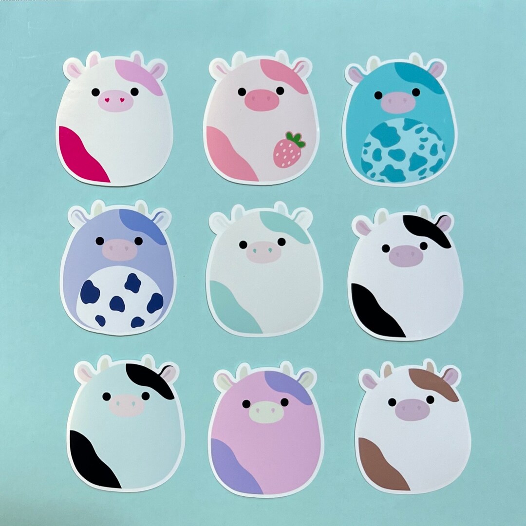 Squishmallow Cows Vinyl Sticker Caedyn Strawberry Reshma - Etsy