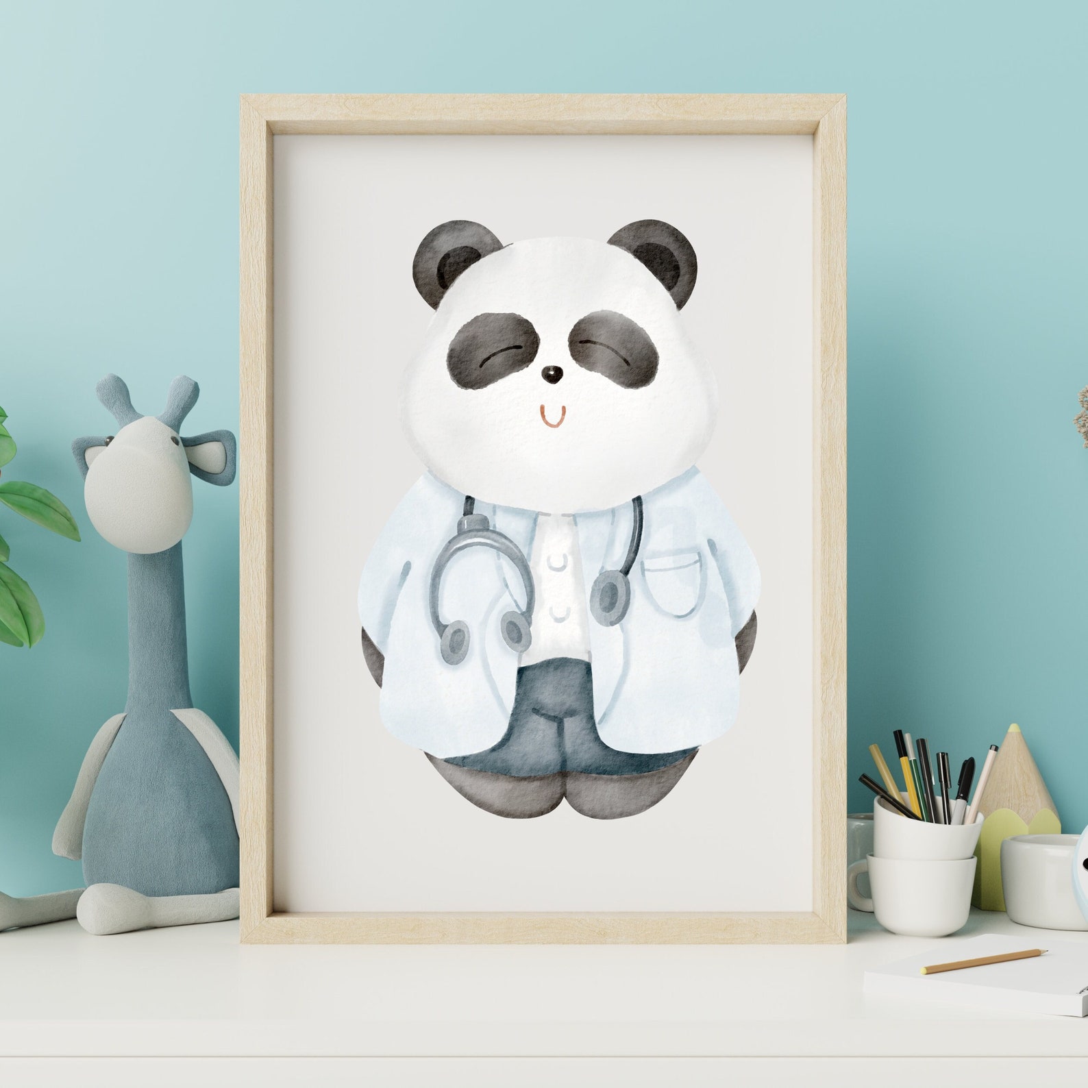 Doctor Panda Watercolor Clipart, Nursery Wall Art (printable) - Etsy