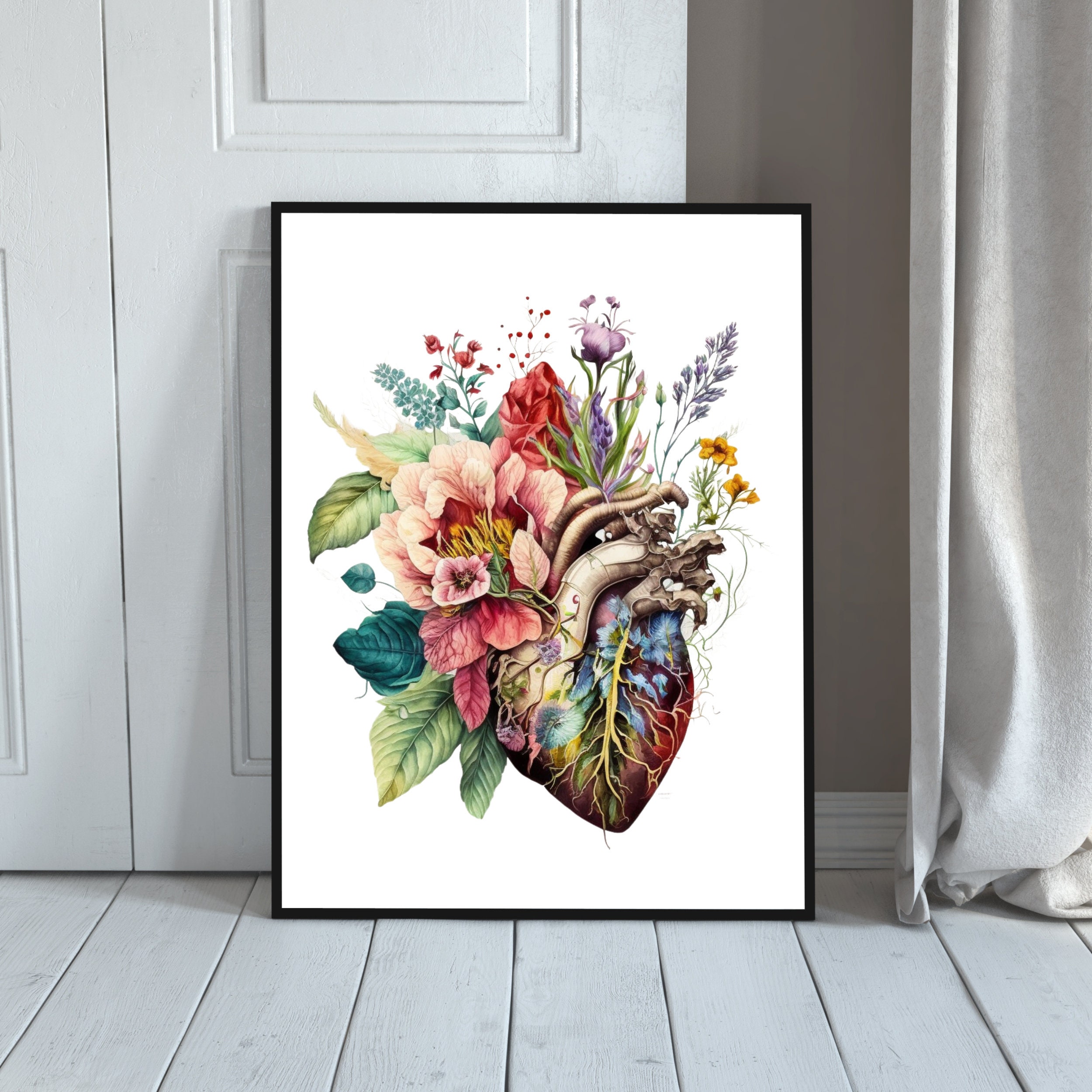 Watercolor Floral Human Heart Anatomy Art,gift,cardiologist Nurse Gift ...