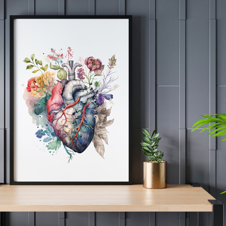 Watercolor Floral Human Heart Anatomy Art,gift,cardiologist Nurse Gift ...