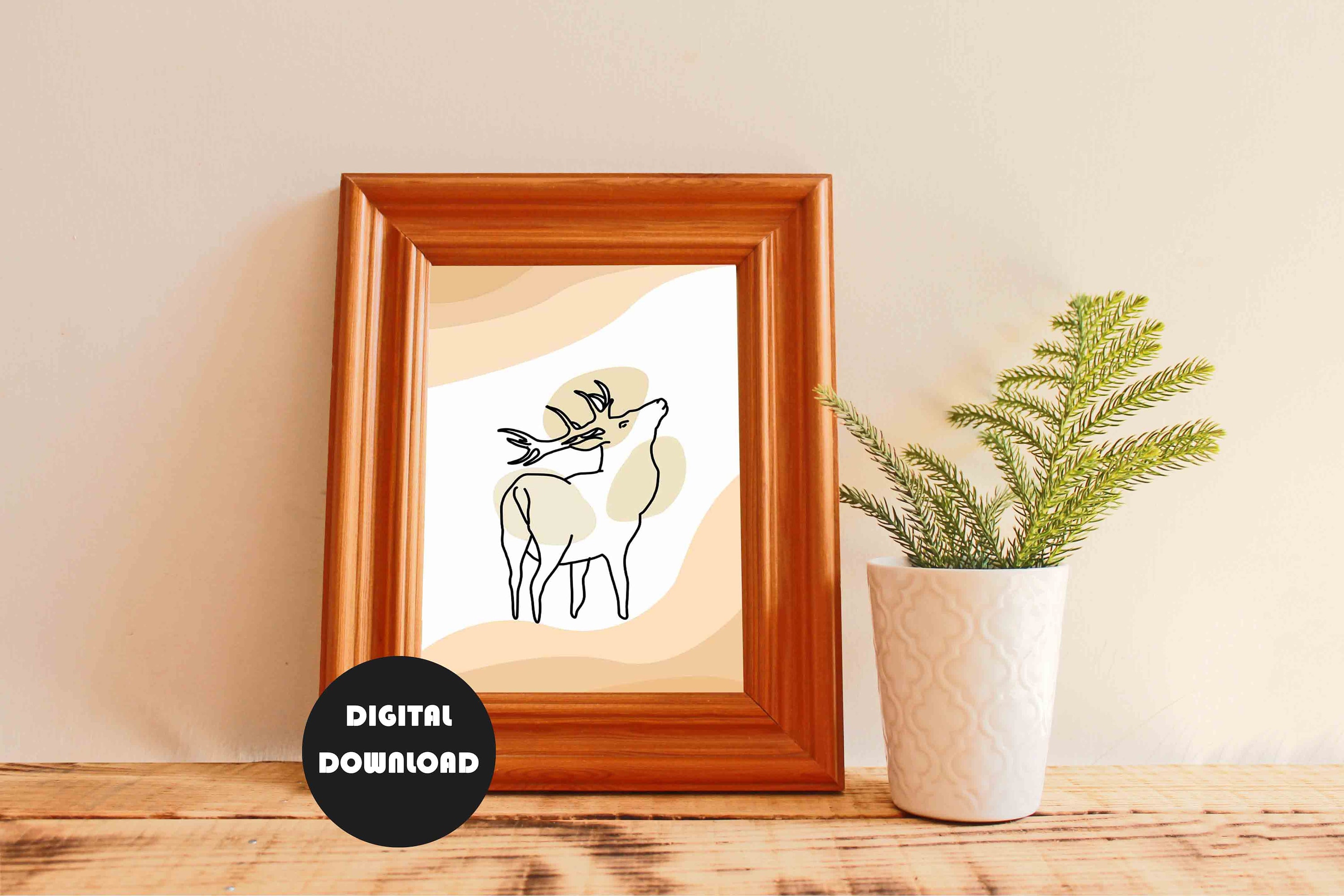PRINTABLE Boho Wall Art, Boho Line Art, Deer Boho Print, Reindeer ...