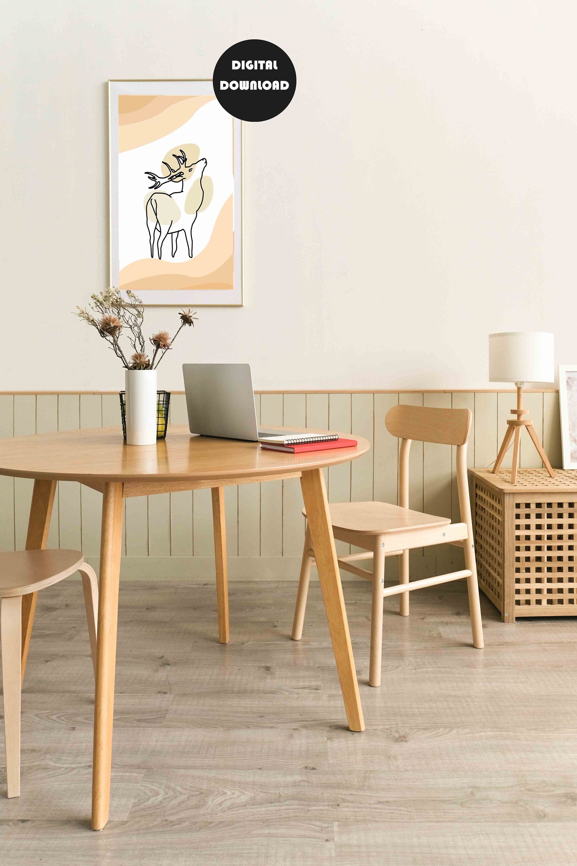 Arte mural Boho IMPRIMIBLE, Arte lineal Boho, Estampado boho de ciervos ...