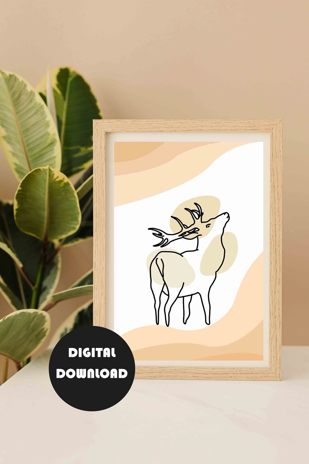 PRINTABLE Boho Wall Art, Boho Line Art, Deer Boho Print, Reindeer ...