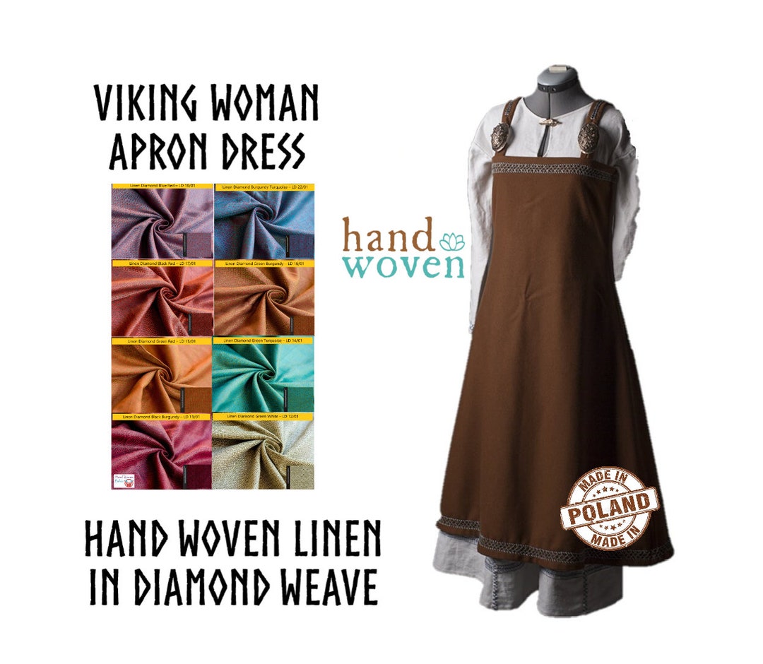 Viking Woman Apron Dress Made of Hand Woven Linen in Diamond Weave, - Etsy
