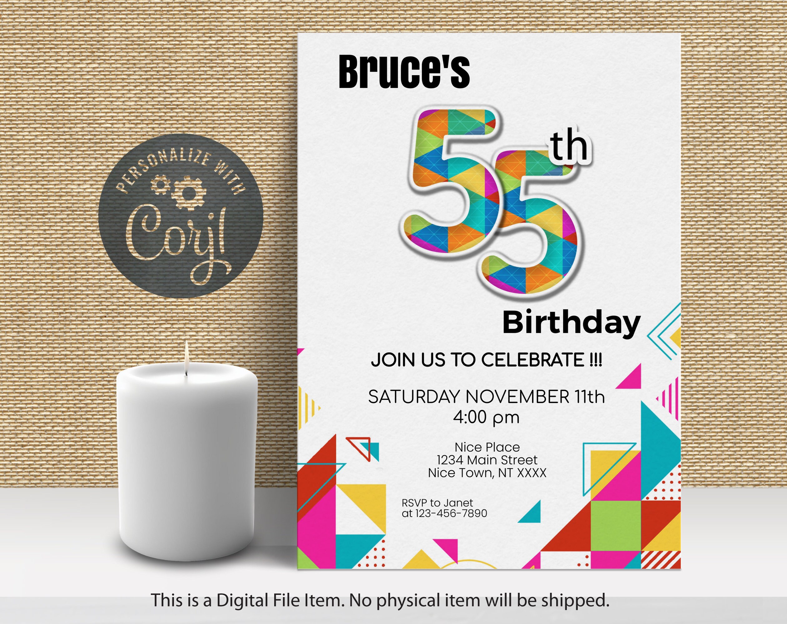 55th Birthday Invitation Digital Download Editable Digital Colorful ...