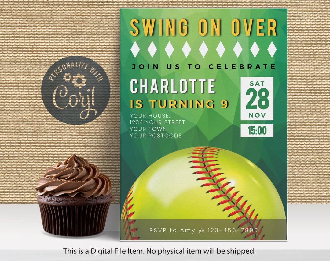 Softball Birthday Party Invitation | Softball Invitation | Sports ...