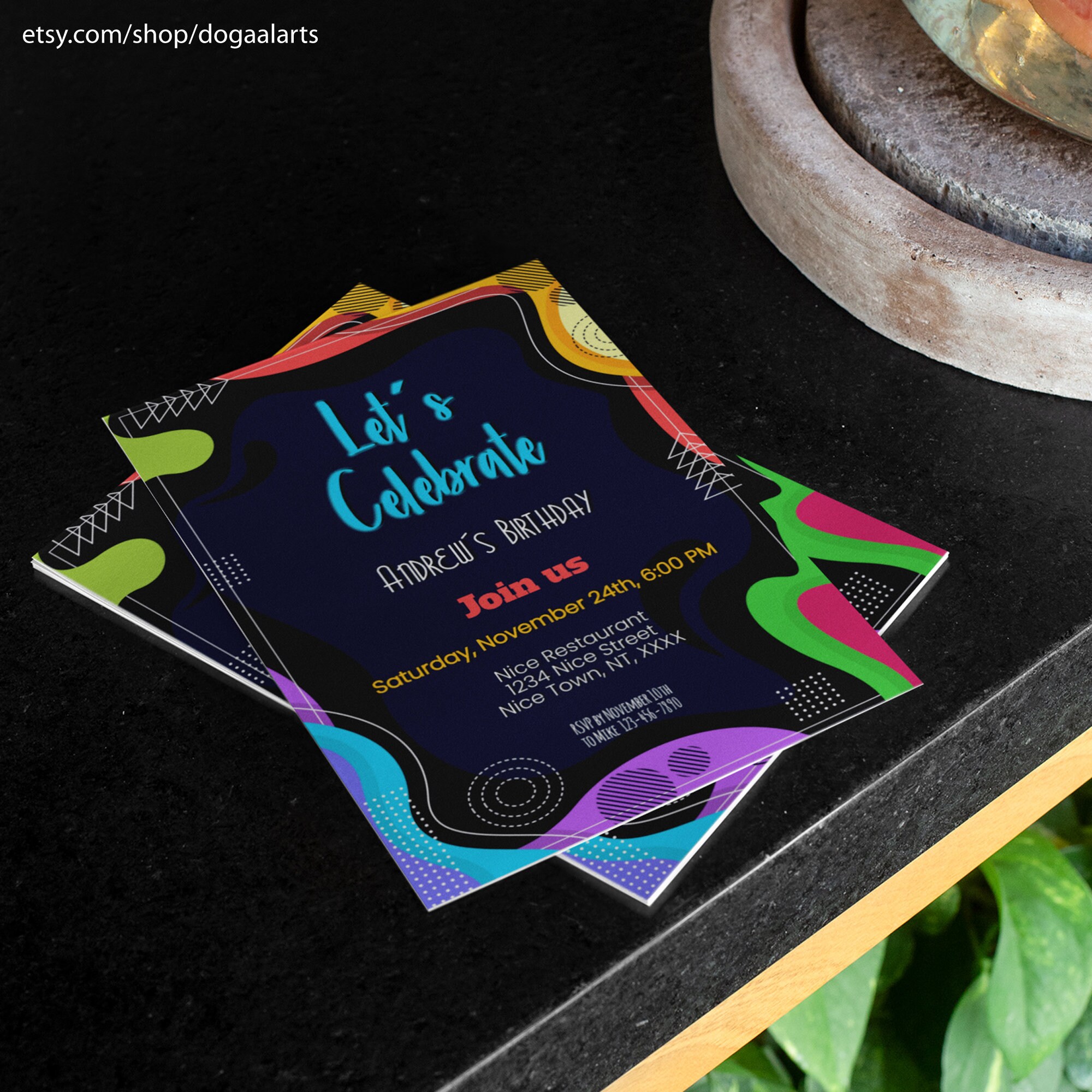 Colorful Birthday Invitation Instant Download Colorful Birthday Party ...