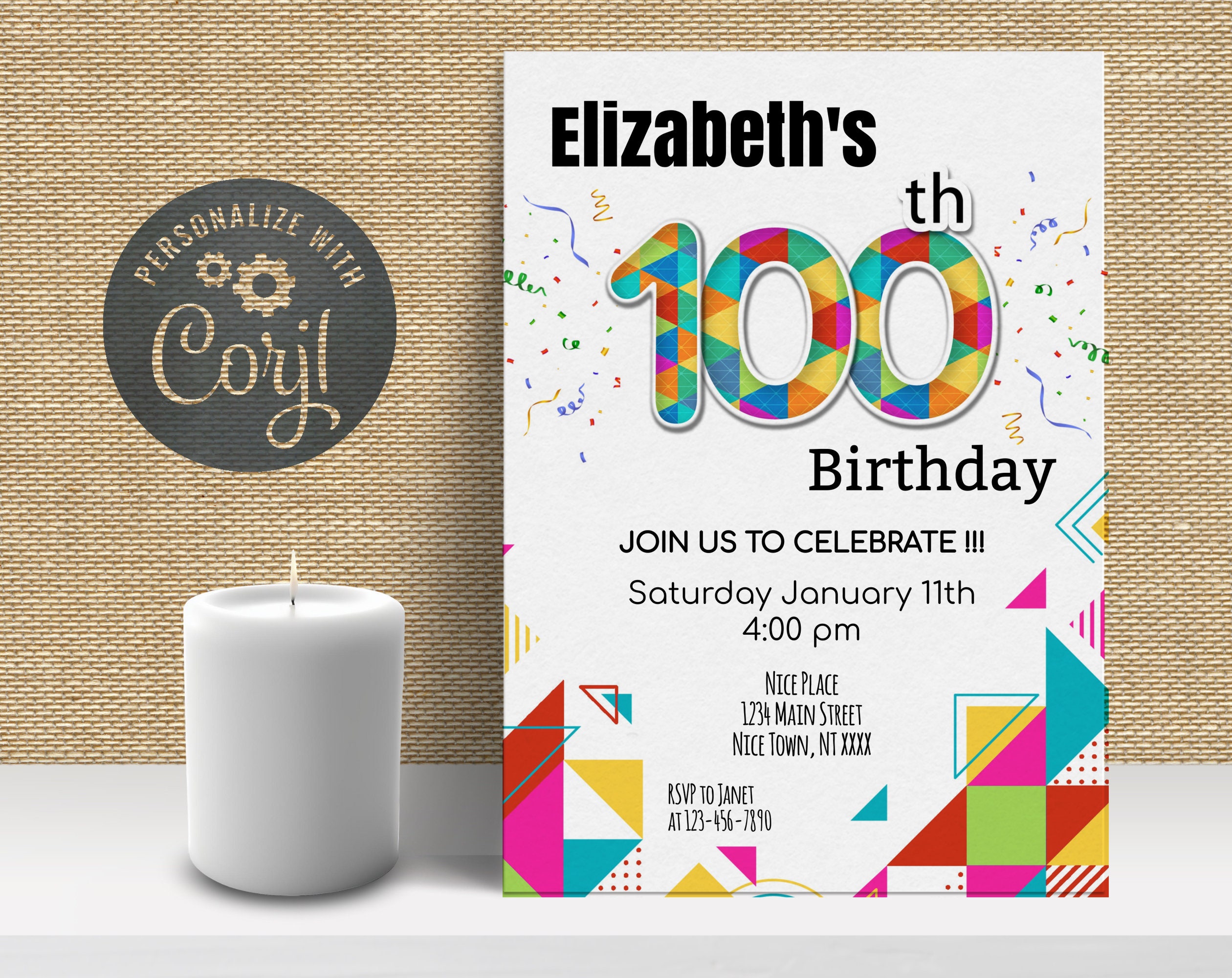 100th Birthday Invitation Template Printable Party Invite - Etsy