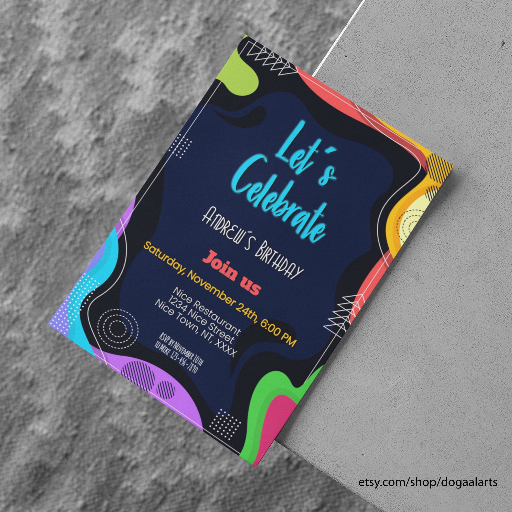 Colorful Birthday Invitation Instant Download Colorful Birthday Party ...