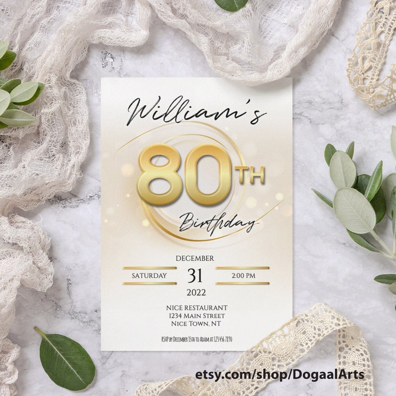 Gold 80th Birthday Invitation Template Easily Edit Online With CORJL ...