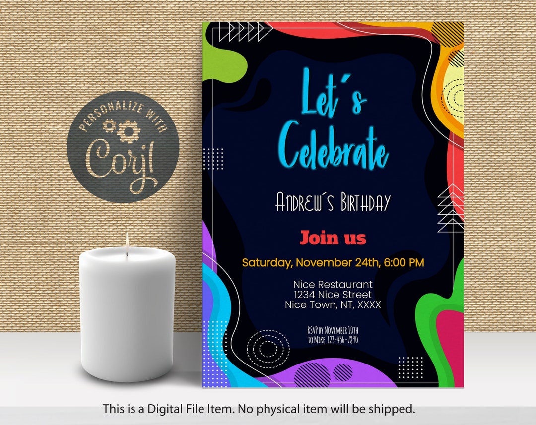 Colorful Birthday Invitation | Instant Download | Colorful Birthday ...