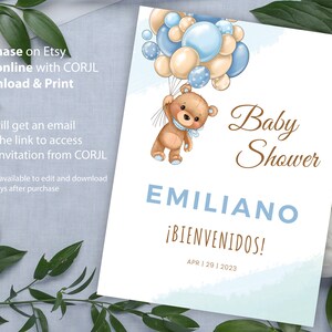 Spanish Baby Shower Welcome Sign Boy Teddy Bear Editable Boy Baby ...
