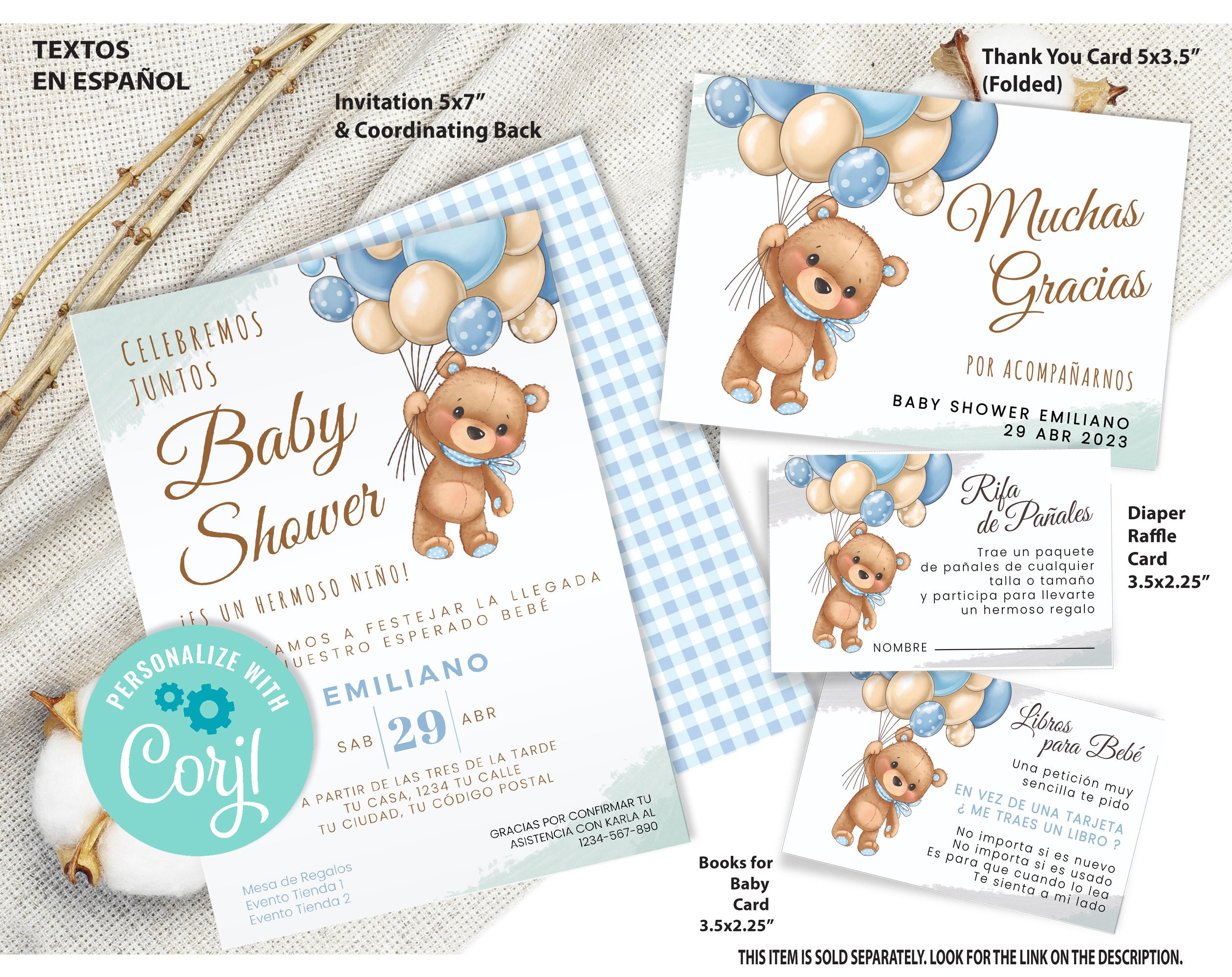 Spanish Baby Shower Welcome Sign Boy Teddy Bear | Editable Boy Baby ...
