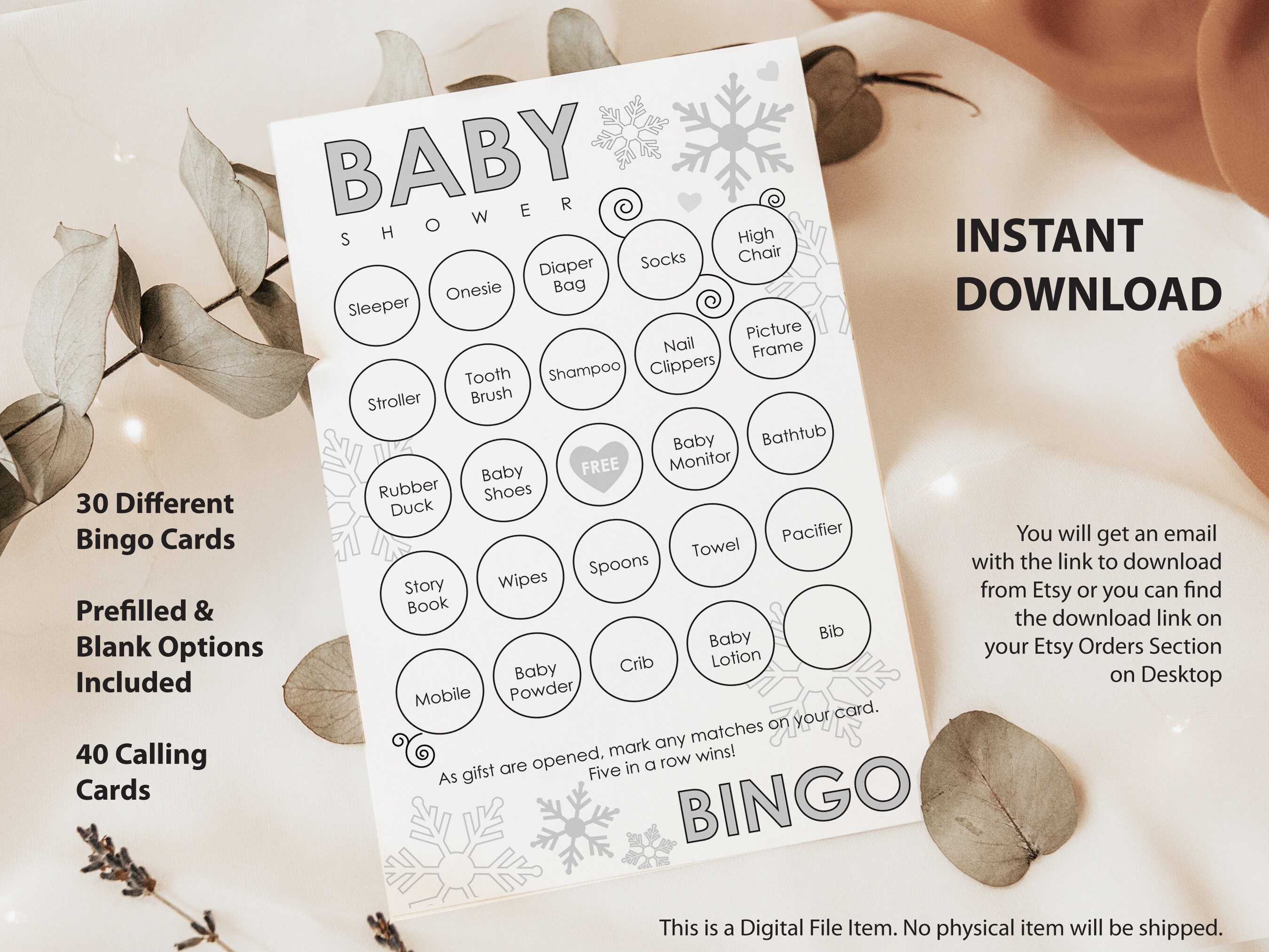 Winter Baby Shower Bingo Cards. Blank and Prefilled Cards 30, 40 ...