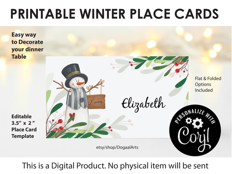Snowman Christmas Place Cards: Winter Table Decor (instant Download) - Etsy
