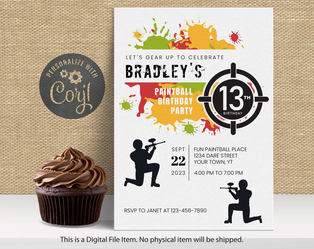 Paintball Party 13th Birthday Invitation 13 | Instant Download ...