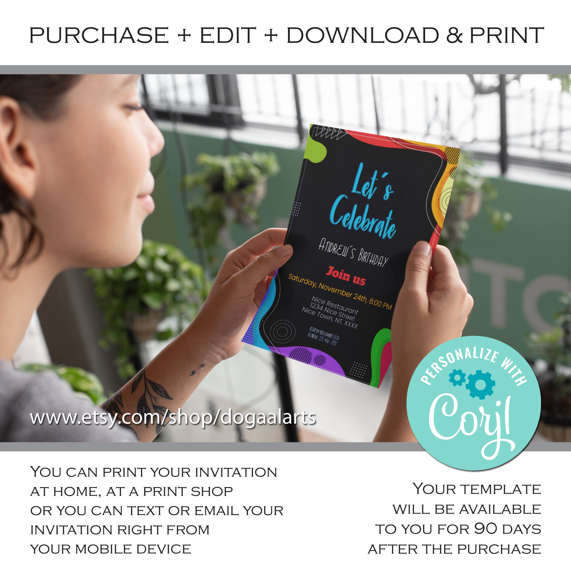 Colorful Birthday Invitation Instant Download Colorful Birthday Party ...