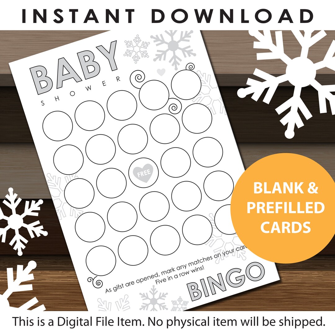 Winter Baby Shower Bingo Cards. Blank and Prefilled Cards (30), 40 ...