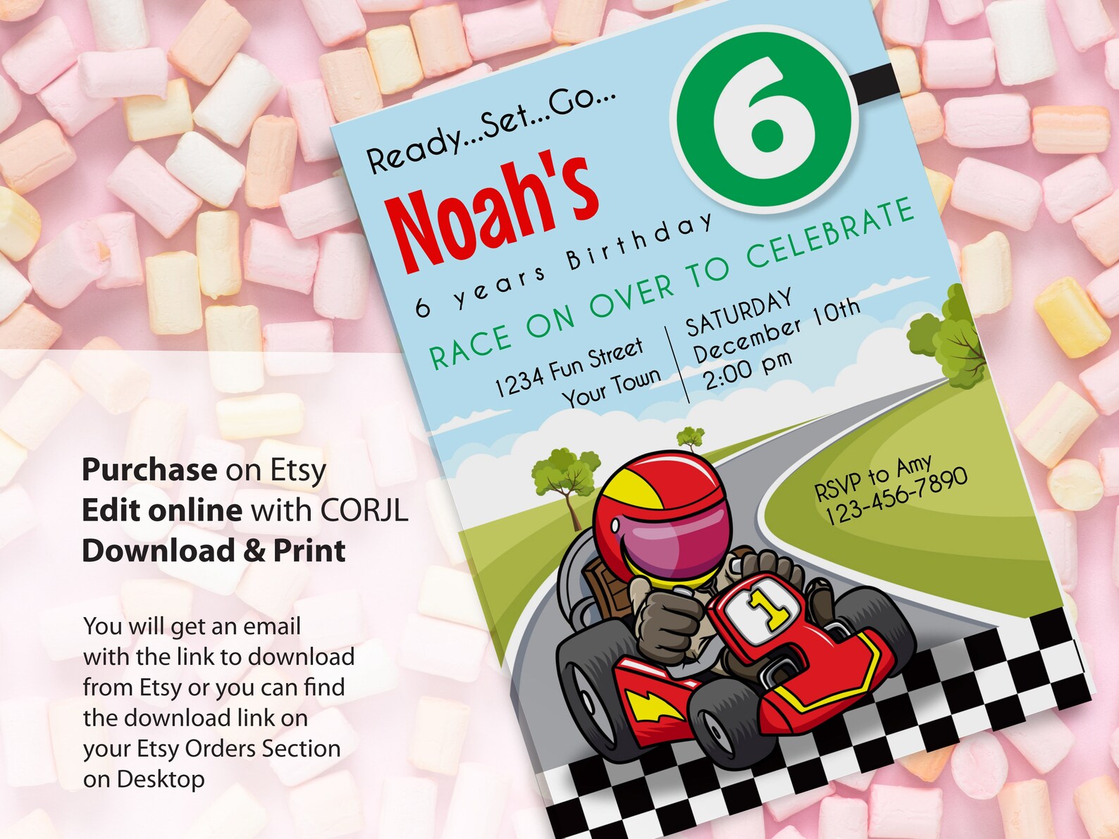 Race Car 6th Birthday Invitation 6 | Instant Download | 6th Birthday ...