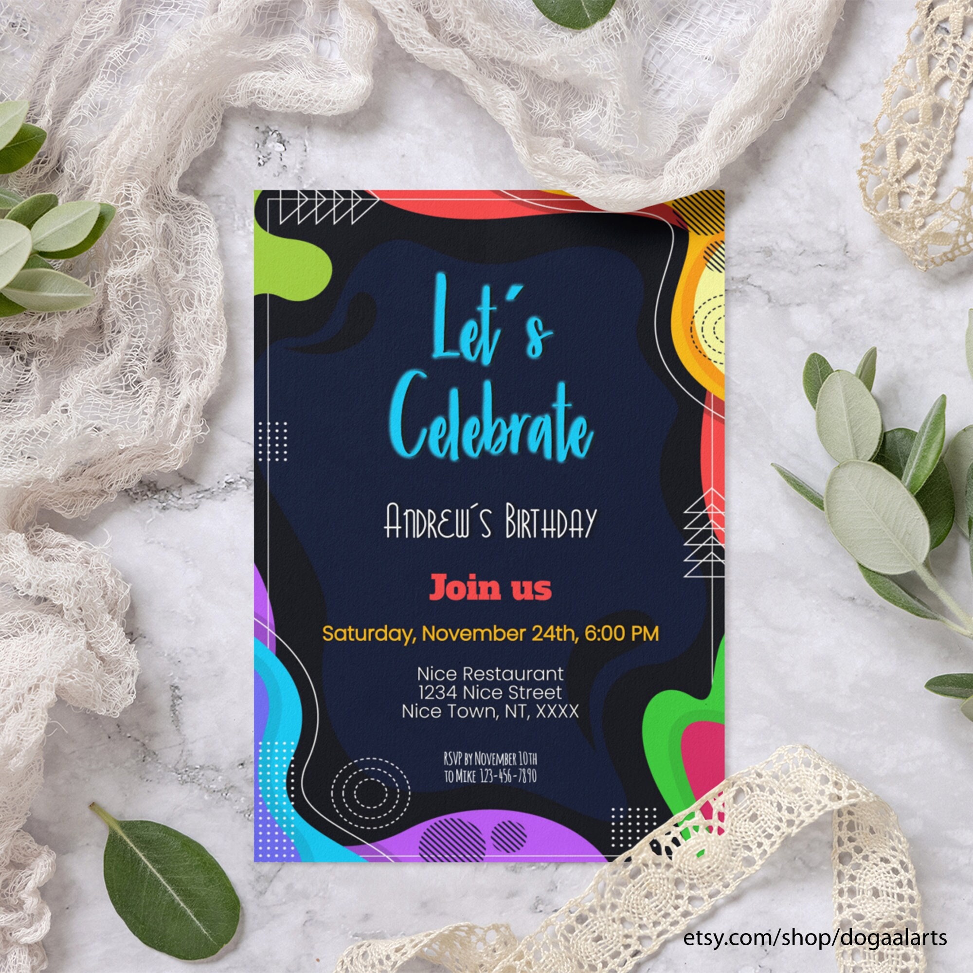 Colorful Birthday Invitation Instant Download Colorful Birthday Party ...