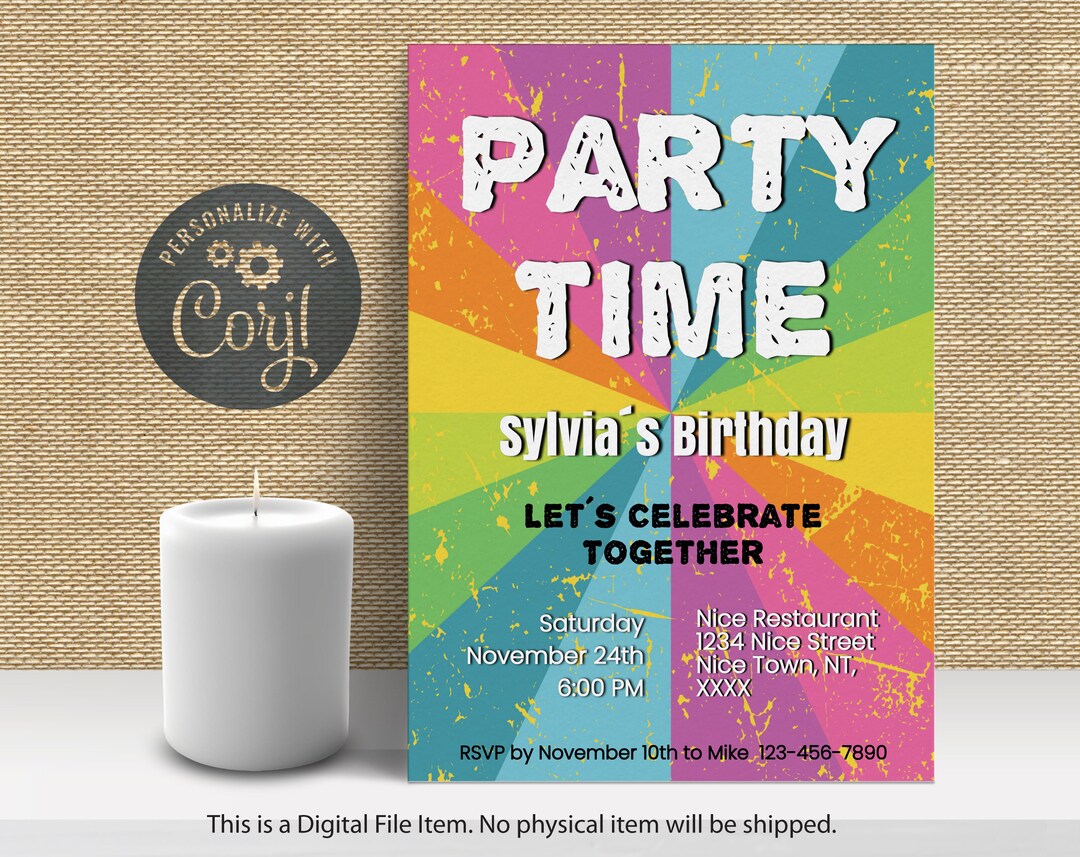Birthday Invitation Bright Colors | Instant Download | Bright Colors ...