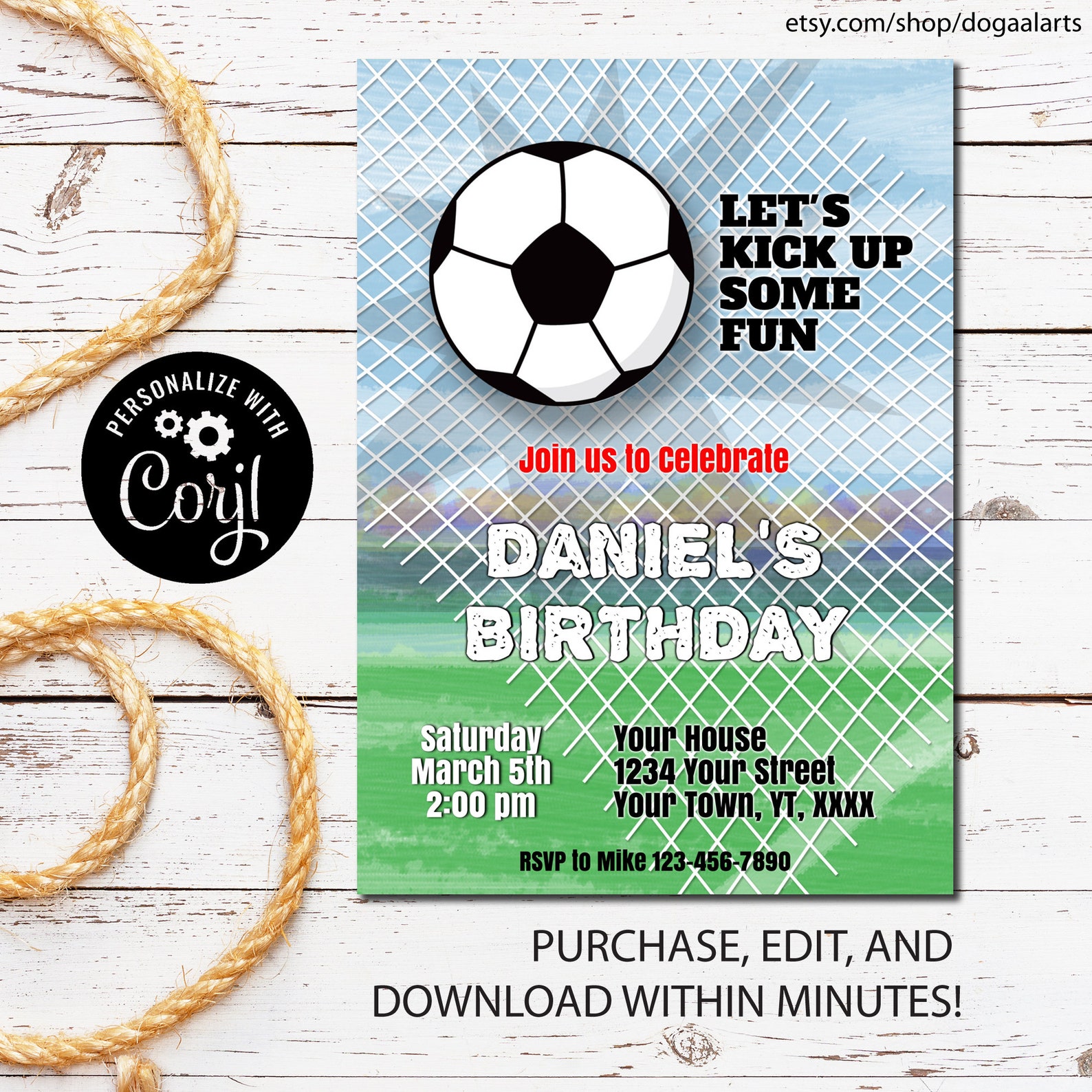 Soccer Birthday Invitation Instant Download Sports Themed Birthday Kids ...