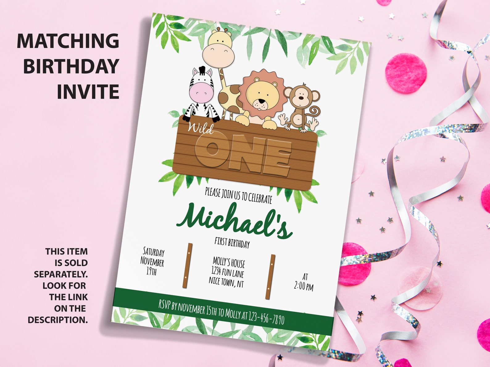 Jungle Safari Birthday Thank You Card Jungle Animals Thank You Note ...